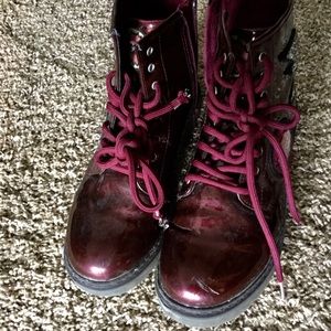 Zara | Shoes | Burgundy Shiny Combat Boots | Poshmark